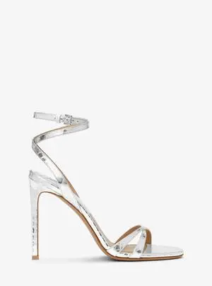 Michael Kors Chrissy Metallic Python Embossed Leather Sandal