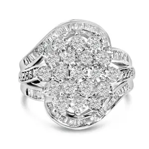 HAUS OF BRILLIANCE Sterling 1.0 Cttw Diamond Swirl Cluster Cocktail Ring - Silver