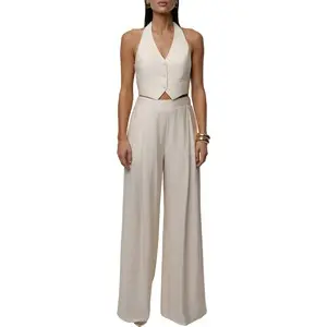 JLUXLABEL Tropical Daze Halter Top & Wide Leg Pant Set - Cream