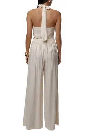 JLUXLABEL Tropical Daze Halter Top & Wide Leg Pant Set - Cream