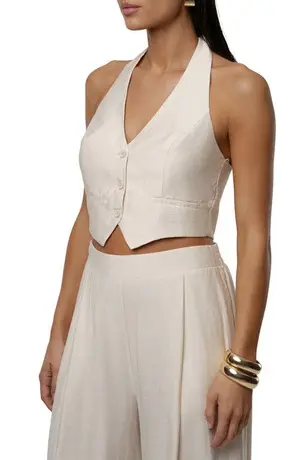 JLUXLABEL Tropical Daze Halter Top & Wide Leg Pant Set - Cream