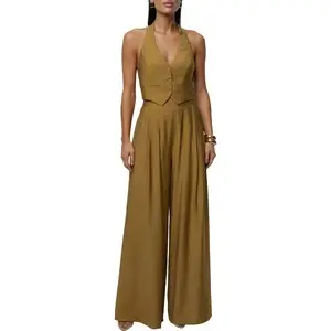 JLUXLABEL Tropical Daze Halter Top & Wide Leg Pant Set - Green