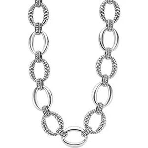 Lagos Signature Caviar Sterling Oval Fluted Link Necklace - Silver