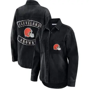 WEAR BY ERIN ANDREWS Cleveland Browns Washed Oversized Denim Shacket - Black