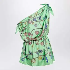 Versace Green Printed Silk Twill Mini Dress