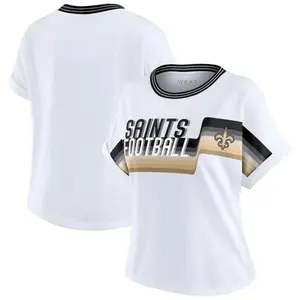 WEAR BY ERIN ANDREWS New Orleans Saints Cropped Center Stripe Dolman T-shirt - White