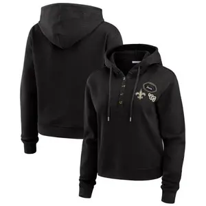 WEAR BY ERIN ANDREWS New Orleans Saints Waffle Hoodie Pullover Top - Black
