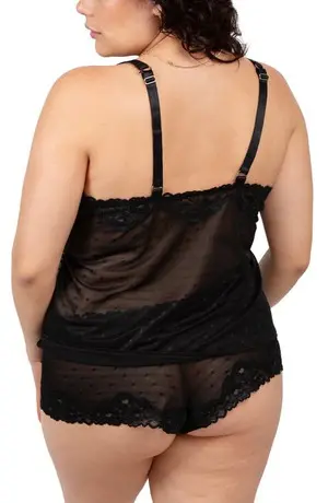 CURVY COUTURE Sheer Whisper Camisole & Boyshorts Set - Onyx