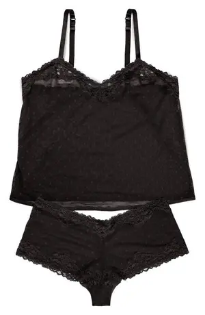 CURVY COUTURE Sheer Whisper Camisole & Boyshorts Set - Onyx