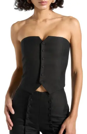Manière De Voir Lise Cropped Tailored Blazer & Button Detail Bandeau - Black