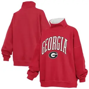 PRESSBOX Georgia Bulldogs Oversized Mock Neck Sweatshirt - Red