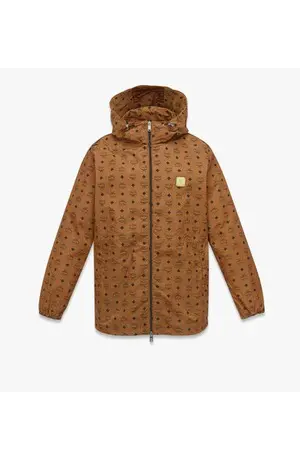 Mcm Monogram Print Hooded Windbreaker In Recycled Nylon - Cognac