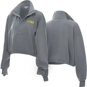 ZOOZATZ Lsu Tigers Cropped Powerhouse Half-snap Sweatshirt - Gray