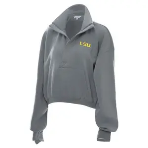 ZOOZATZ Lsu Tigers Embroidered Cropped Half-snap Sweatshirt