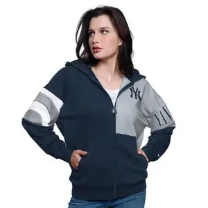 STARTER Gray New York Yankees Curve Ball Full Zip Hoodie Sweatshirt - Navy