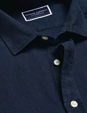 CHARLES TYRWHITT Plain Pure Linen Short Sleeve Shirt - Navy