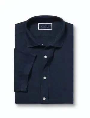CHARLES TYRWHITT Plain Pure Linen Short Sleeve Shirt - Navy