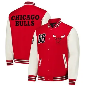 G-III SPORTS BY CARL BANKS Chicago Bulls Moneyball Wool & Leather Full-snap Varsity Jacket - Red