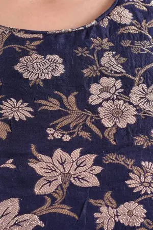 RAAS Jacquard Floral Pre-pleated Saree With Halter Blouse