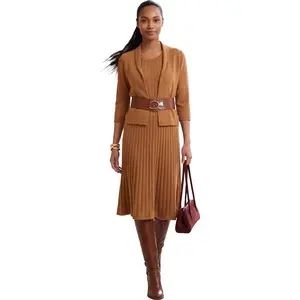 JESSICA LONDON Two-piece Sweater Jacket Dress Set - Brown Maple