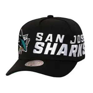 Mitchell & Ness San Jose Sharks Busted Logo Wordmark Wrap-around Pro Pinch Adjustable Hat - Black