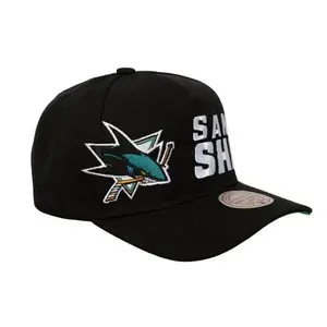 Mitchell & Ness San Jose Sharks Busted Logo Wordmark Wrap-around Pro Pinch Adjustable Hat