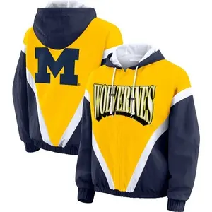 WEAR BY ERIN ANDREWS Navy Michigan Wolverines Colorblock Full-zip Hoodie Windbreaker Jacket - Maize