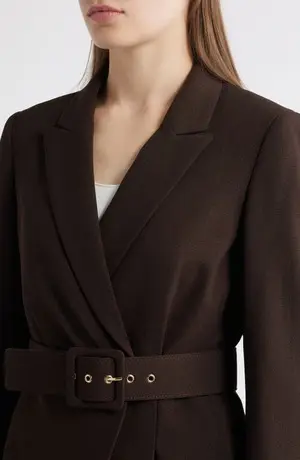 TAHARI ASL Peak Lapel Belted Blazer And Pants Set