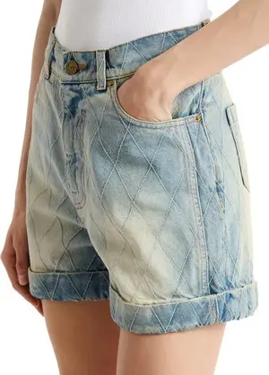 Balmain Topstitched Denim Shorts