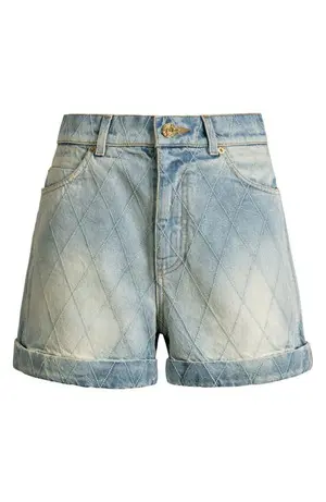 Balmain Topstitched Denim Shorts