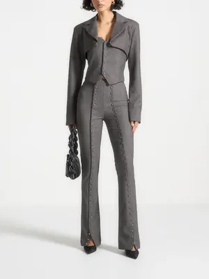 Manière De Voir Tailored Crop Blazer And Bandeau Set - Dark Grey