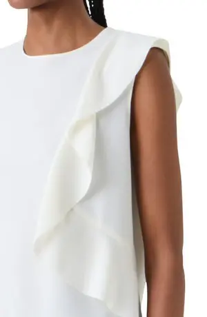 Akris Asymmetric Ruffle Laser Cut Crepe Top