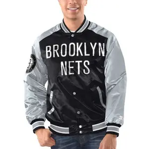 STARTER Silver Brooklyn Nets Renegade Satin Full-snap Varsity Jacket