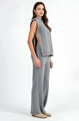 MODENAIRE Cable Knit Cap Sleeve Sweater Vest And Wide Leg Pants Set