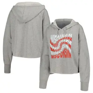 ZOOZATZ Wisconsin Badgers Swirl Cropped Pullover Hoodie - Gray