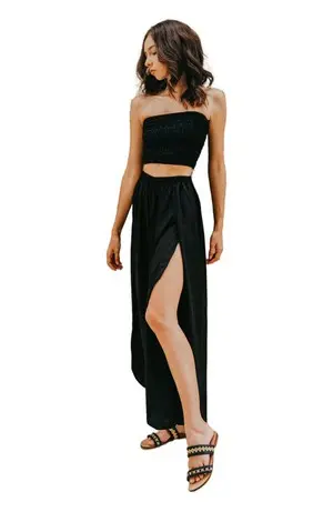 Pink Haley Judith Side Split Pants With Matching Tube Top - Black