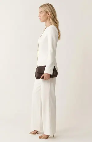 MODENAIRE Tailored Button-front Jacket And Wide-leg Pants Set