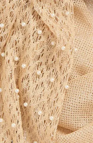 Tasha Mesh Scarf With Fringe & Pearl Beads