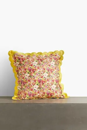 Loretta Caponi Scalloped Floralprint Cotton Down Pillow
