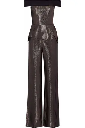 Roland Mouret Offtheshoulder Lamé Jumpsuit