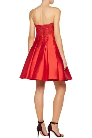 MIKAEL AGHAL Strapless Pleated Lace And Duchesse Satintwill Mini Dress