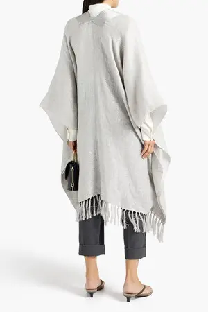 Brunello Cucinelli Fringed Metallic Woven Cape