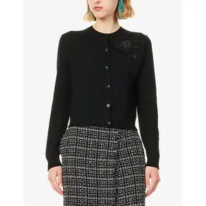 Erdem Floral Embellished Merino Wool Cardigan