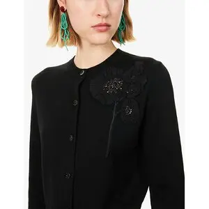 Erdem Floral Embellished Merino Wool Cardigan