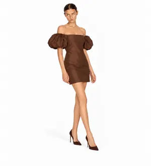 Azeeza Drea Taffeta Puff Sleeve Off-the-shoulder Mini Dress