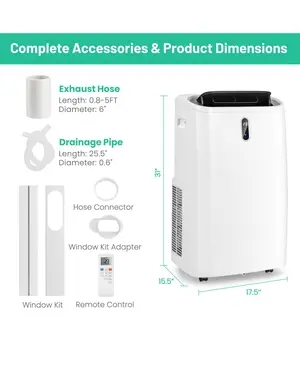 GYMAX 14000 Btu Ashrae Portable Air Conditioner Controlled Wifi Smart App & Remote