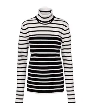 TOTEME Striped Wool-blend Turtleneck Sweater - Black