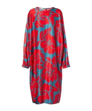 Dries Van Noten Floral Satin Midi Dress - Red