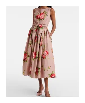 Dolce & Gabbana Floral Belted Cotton Midi Dress