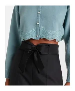 Valentino Garavani Lace-trimmed Cropped Virgin Wool Cardigan
